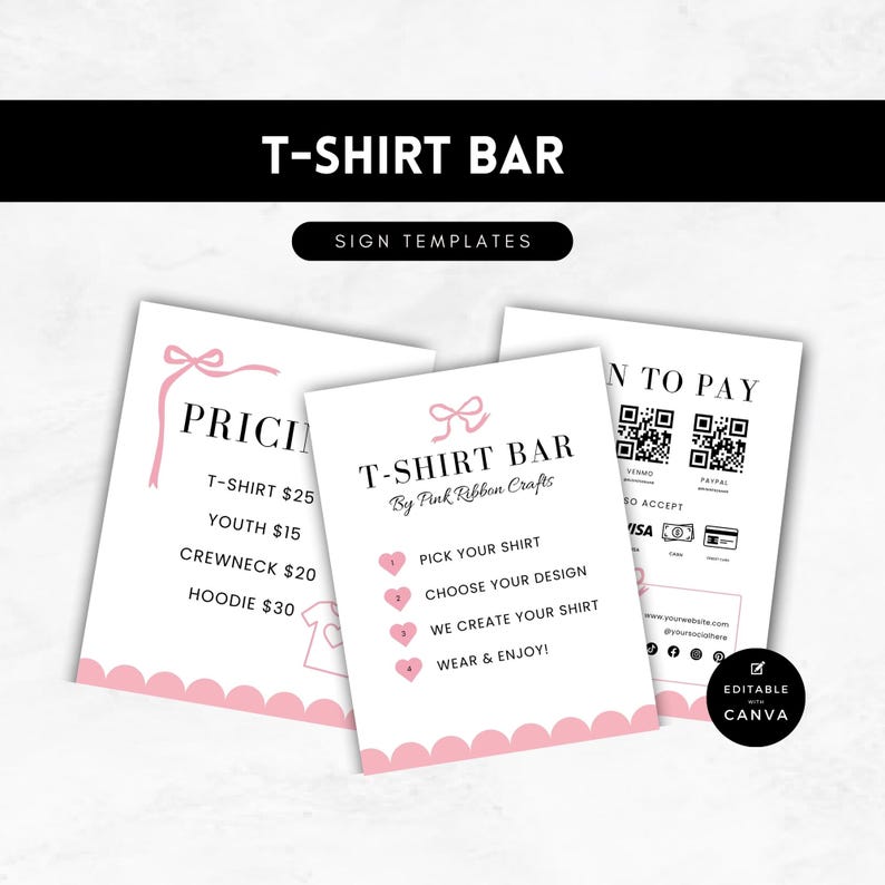 T-shirt Bar Signs Price List Template: Small Business Pricing Guide ...