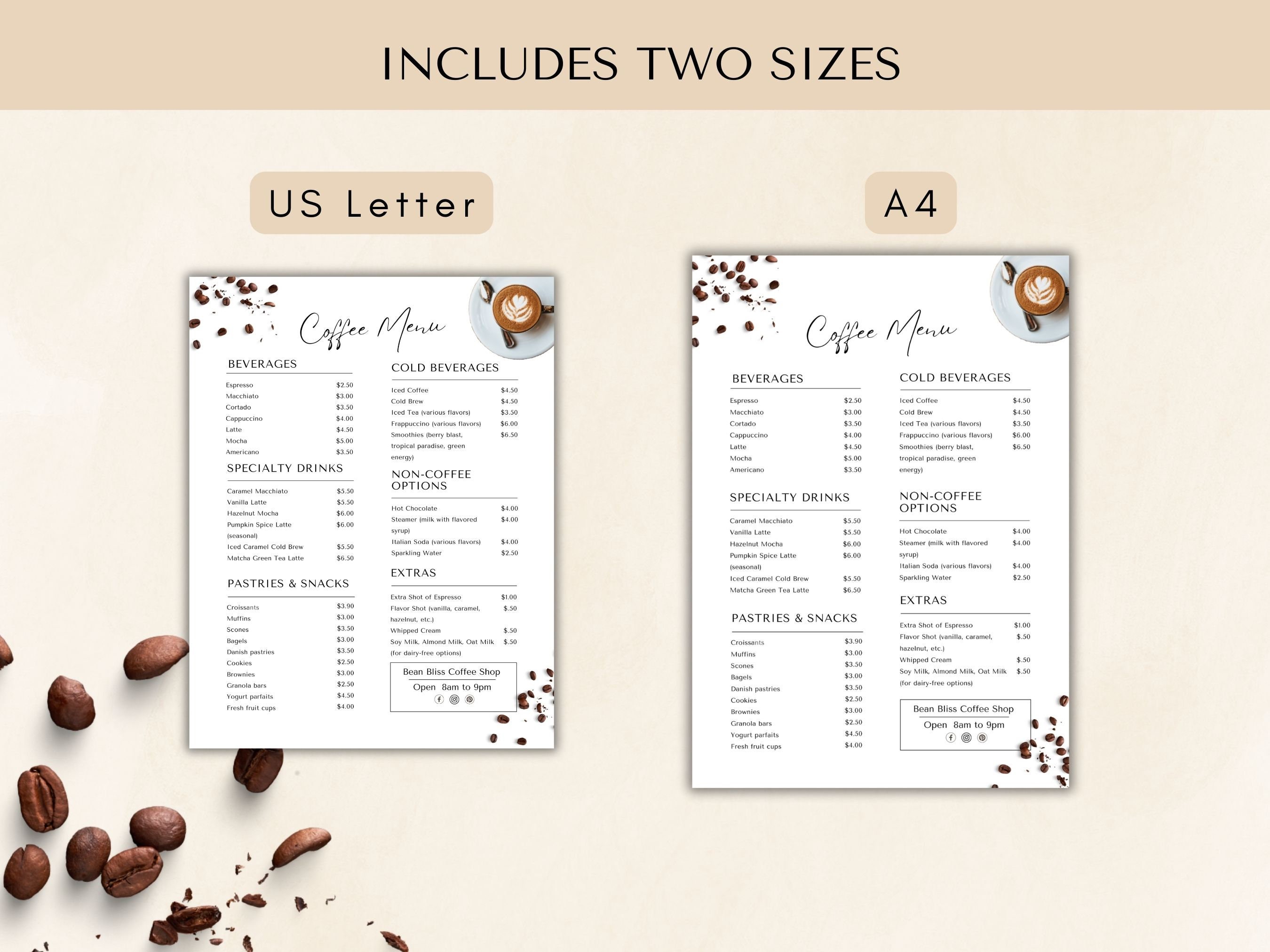 Coffee Shop Menu Template: Cafe Price List, Editable in Canva - Etsy