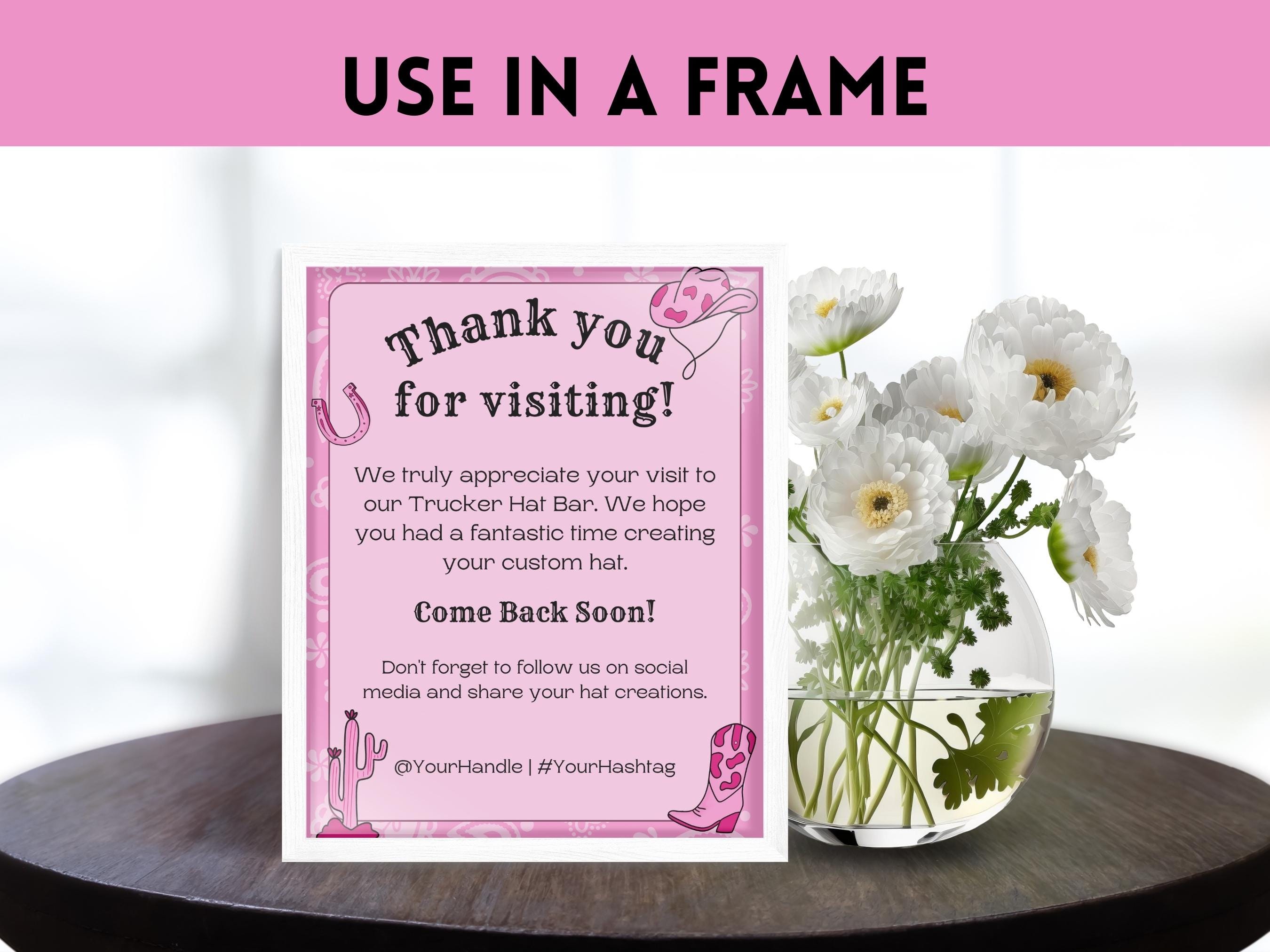 Trucker Hat Bar Thank You Sign: Pink Cowgirl Template (canva Editable ...