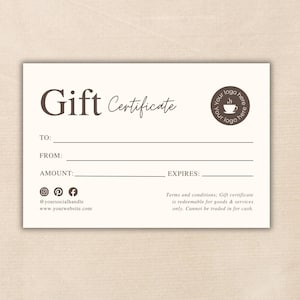 Coffee Shop Gift Certificate Template: Editable Canva Designs (digital ...
