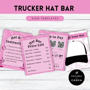 Trucker Hat Bar, Price Guide Template Printable, Editable Event ...
