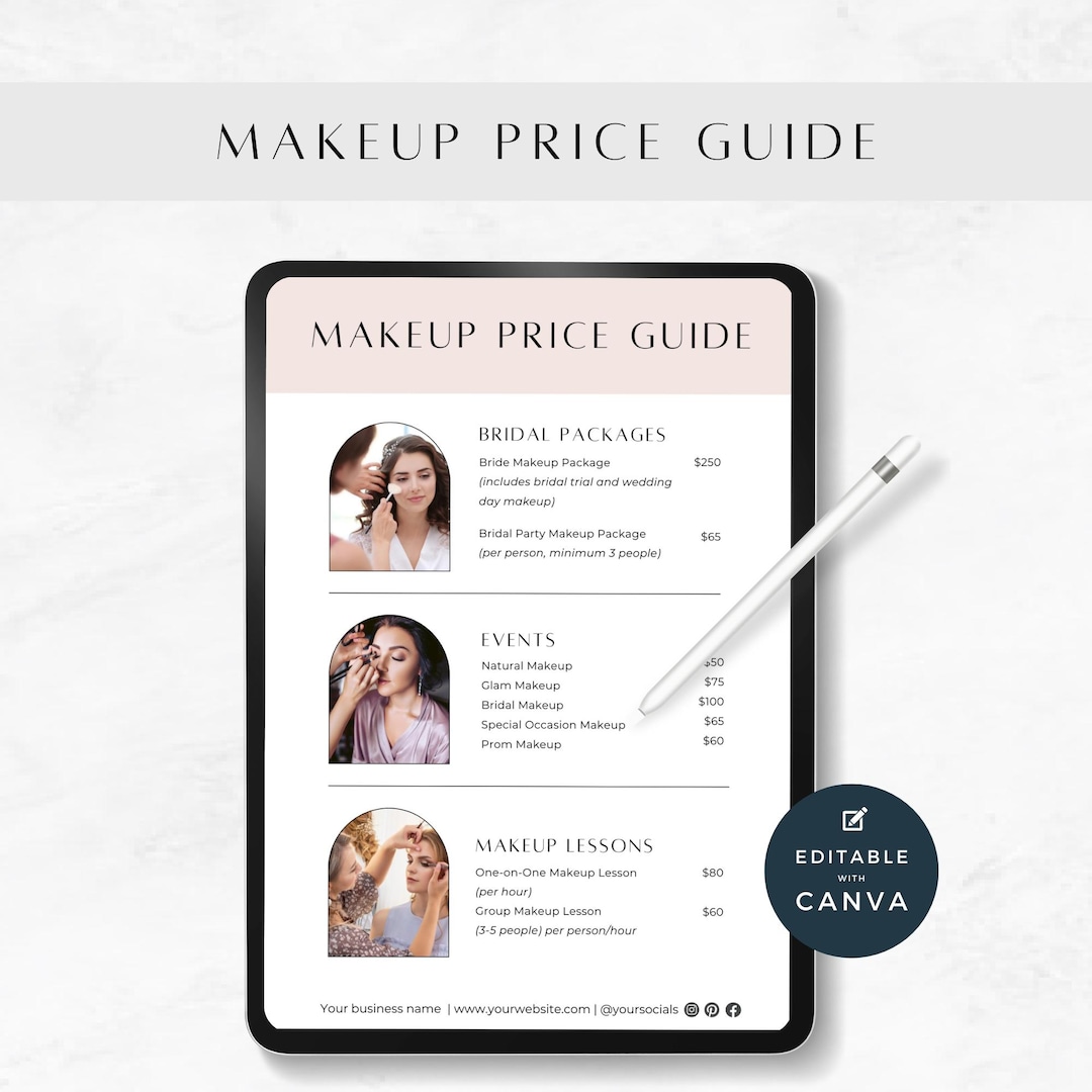 Bridal Makeup Price List Template: Wedding Artist Canva Design - Etsy
