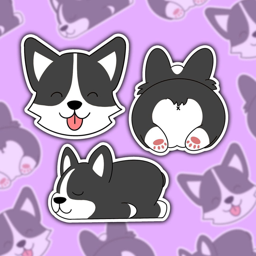 Pembroke Welsh Corgi Black 3 Sticker Bundle Cute Sleep Sploot Butt ...