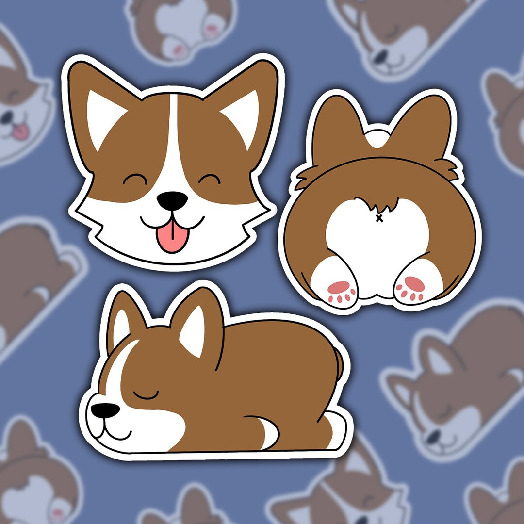 Pembroke Welsh Corgi Brown 3 Sticker Bundle Cute Sleep Sploot Butt ...