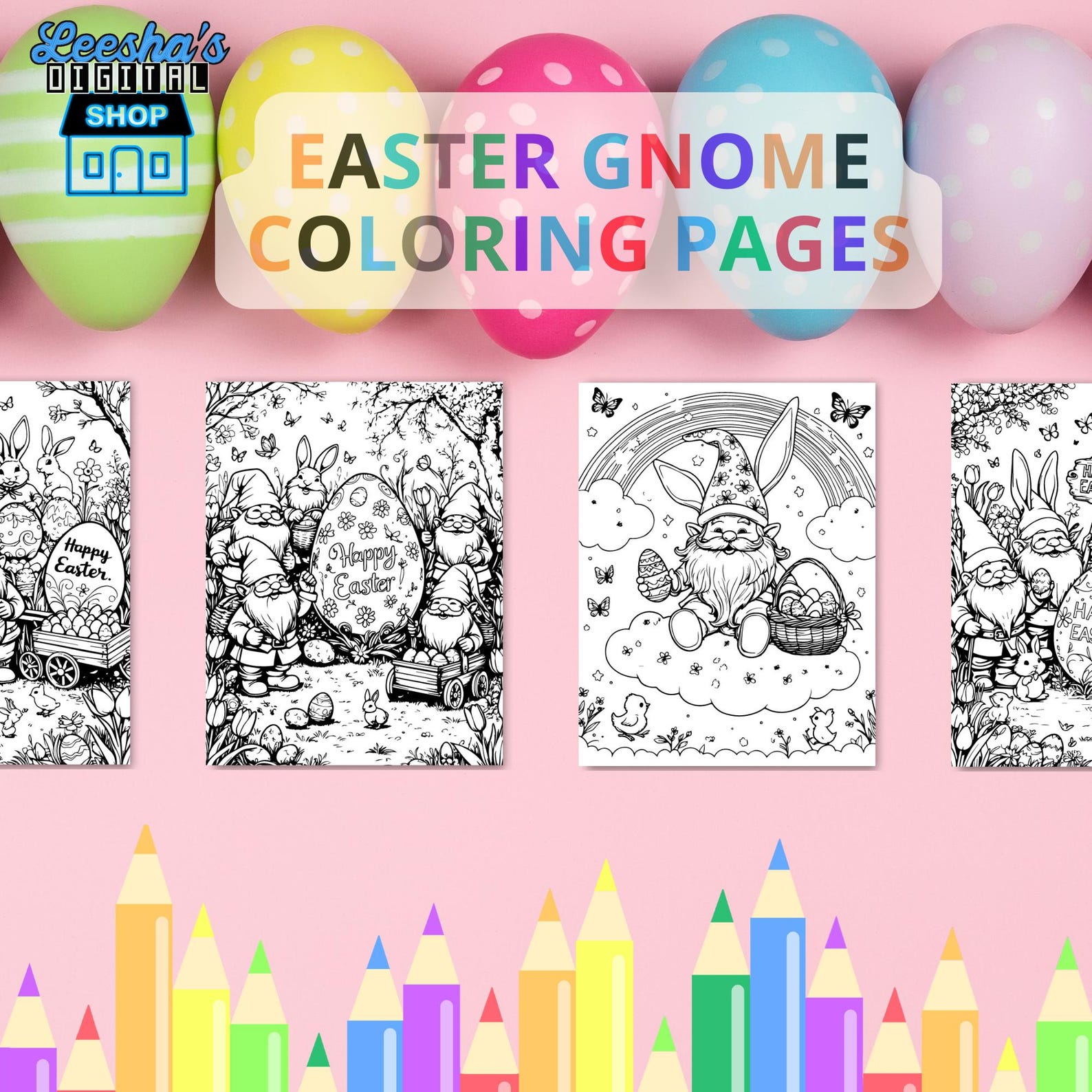 Easter Gnome Coloring Pages | Printable PDF | Instant Download - Etsy