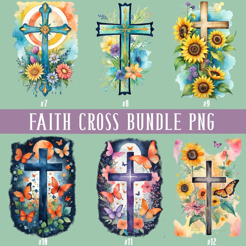 Faith Cross PNG Bundle, Faith Cross With Watercolor Flowers, 300 DPI ...