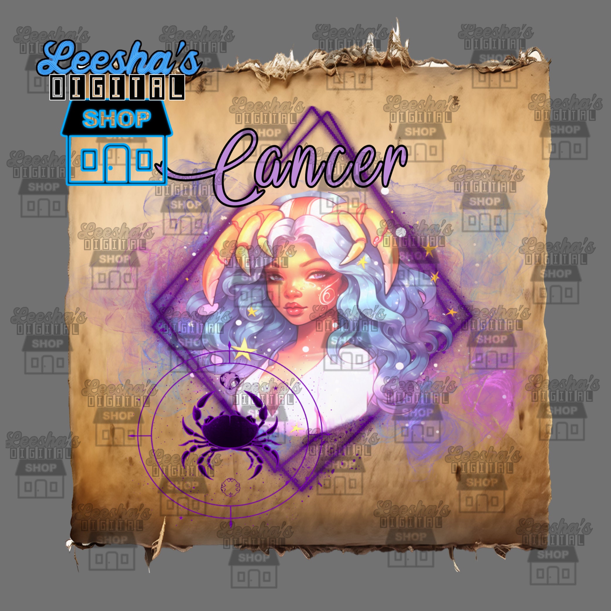 Zodiac Scroll Series: Cancer, Instant Download, Png File, Horoscope ...