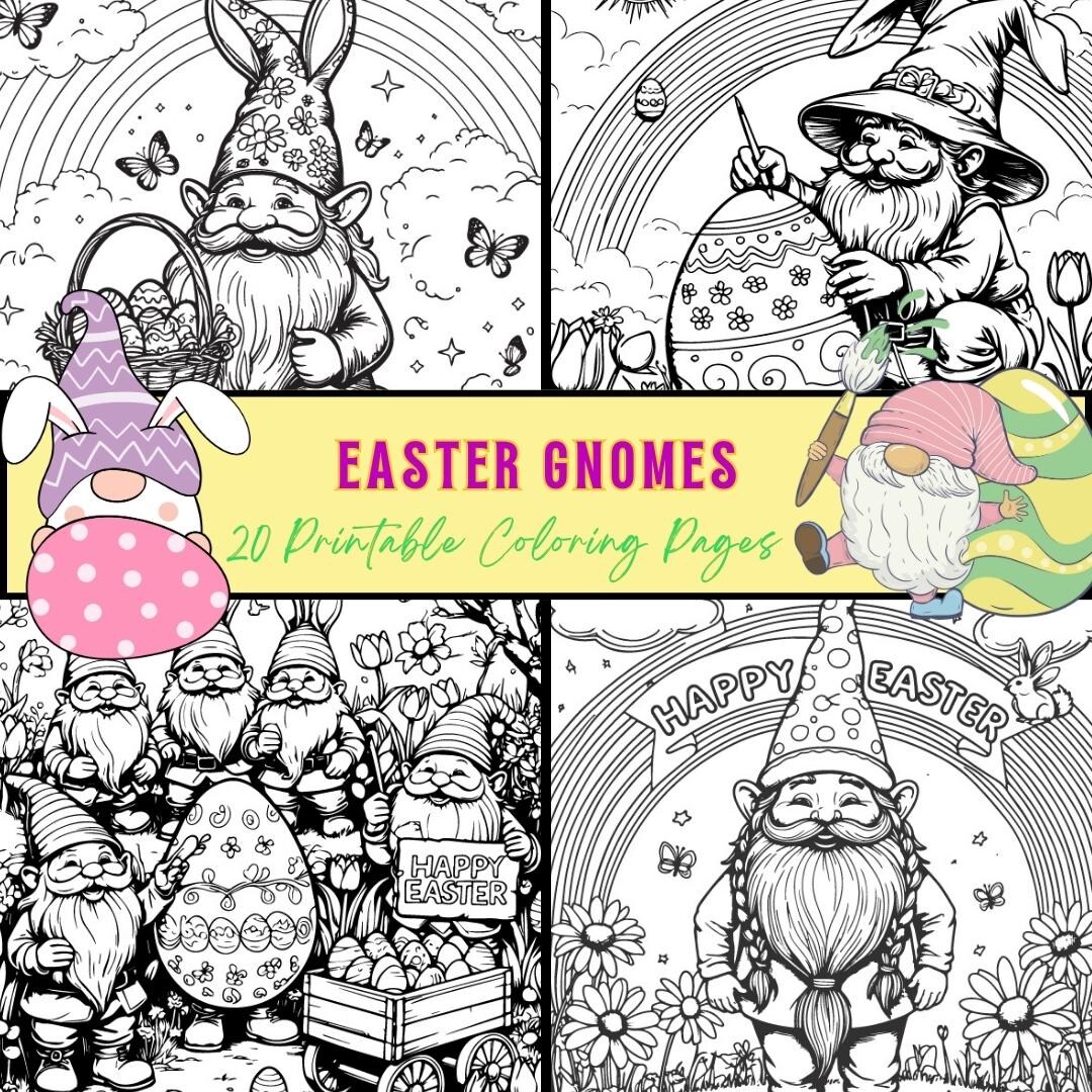 Easter Gnome Coloring Pages | Printable PDF | Instant Download - Etsy