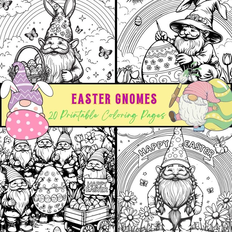 Easter Gnome Coloring Pages | Printable PDF | Instant Download - Etsy