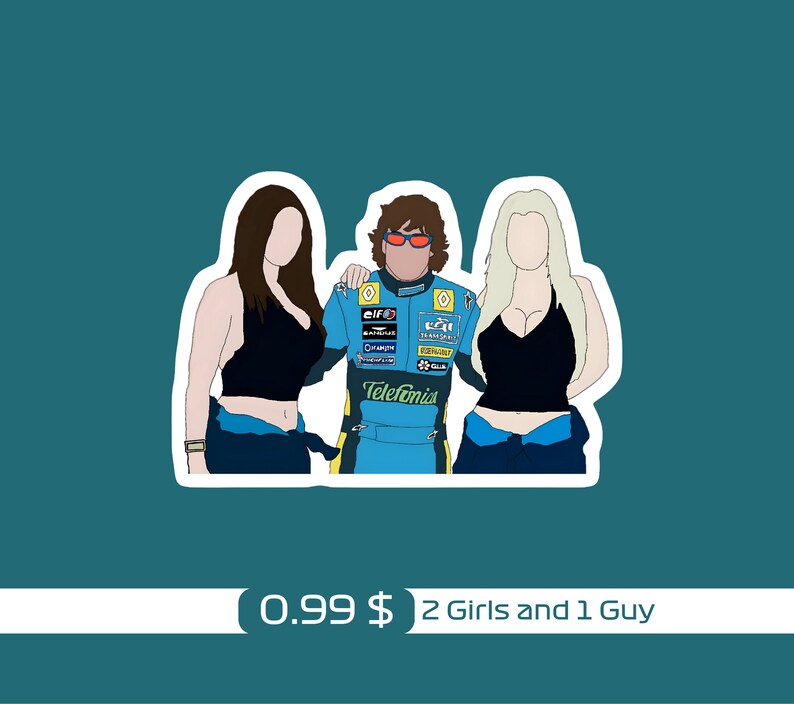 2 Girls and 1 Guy Fernando Alonso Sticker Pack 22 Types Durable and ...