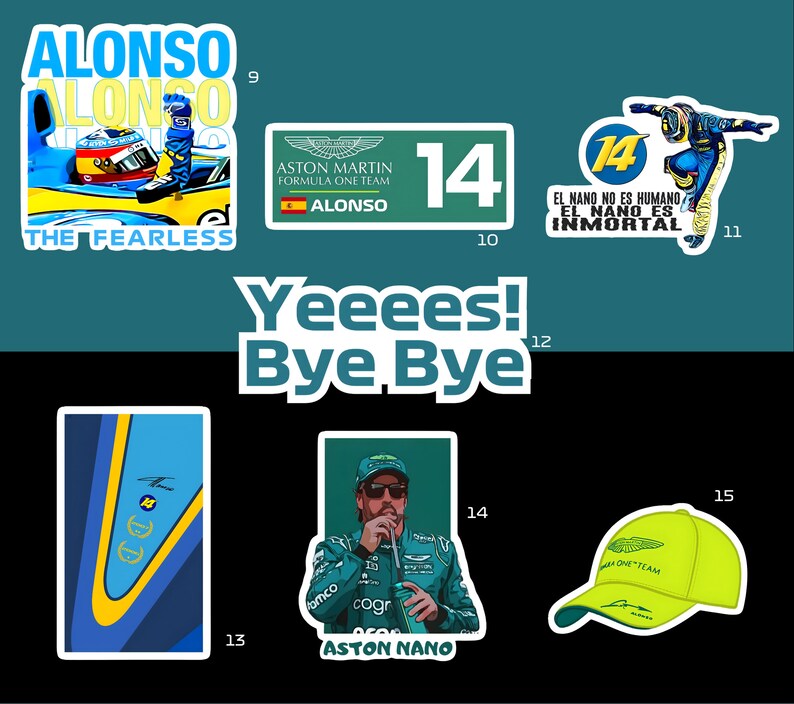 2 Girls and 1 Guy X10 Fernando Alonso Sticker Pack 22 Types Durable and ...