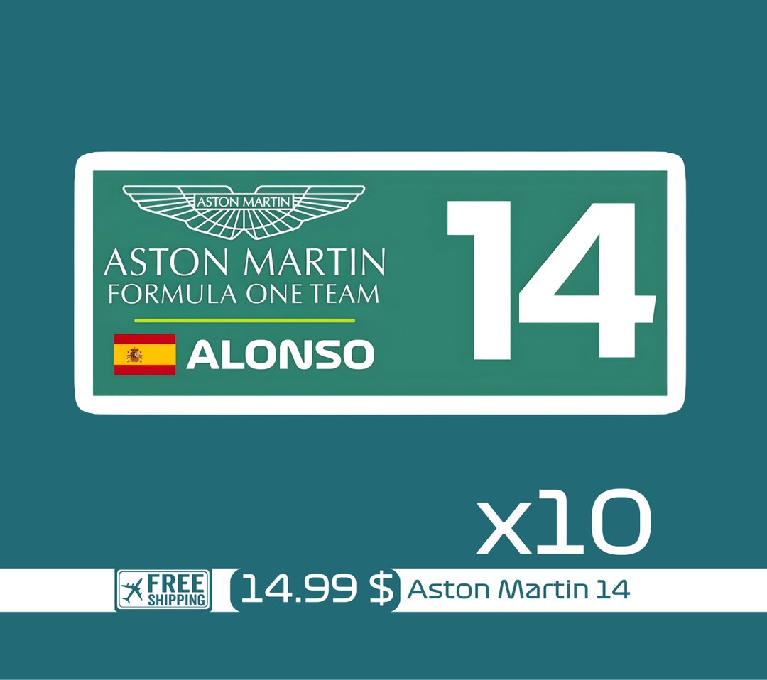 Aston Martin 14 X10 Fernando Alonso Sticker Pack 22 Types Durable and ...