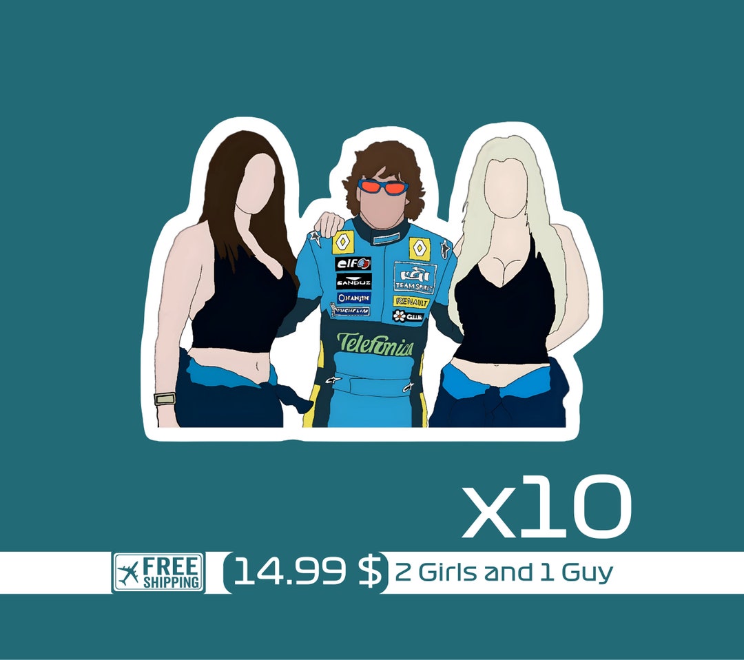 2 Girls and 1 Guy X10 Fernando Alonso Sticker Pack 22 Types Durable and ...