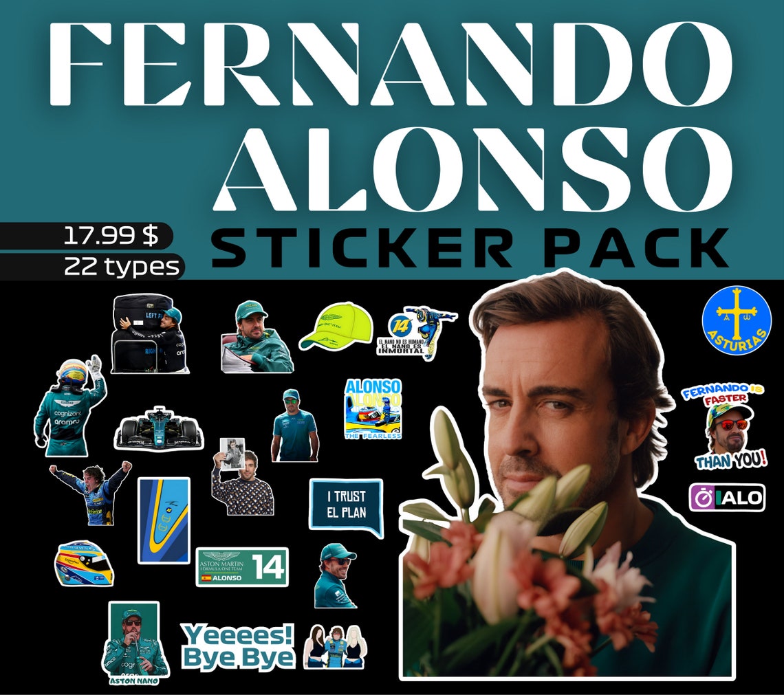 Fernando Alonso Sticker Pack 22 Types Durable and Reusable F1 Sticker ...