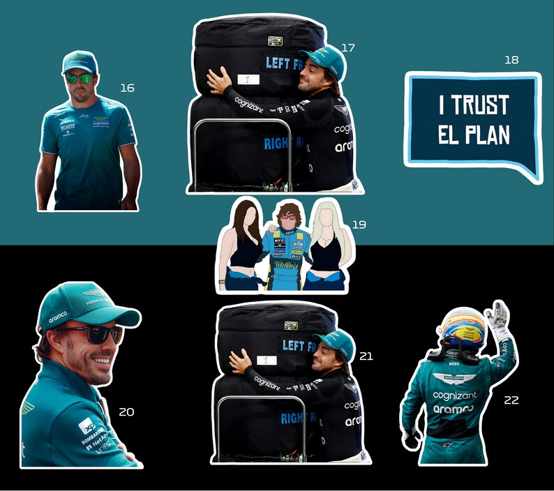 2 Girls and 1 Guy X10 Fernando Alonso Sticker Pack 22 Types Durable and ...