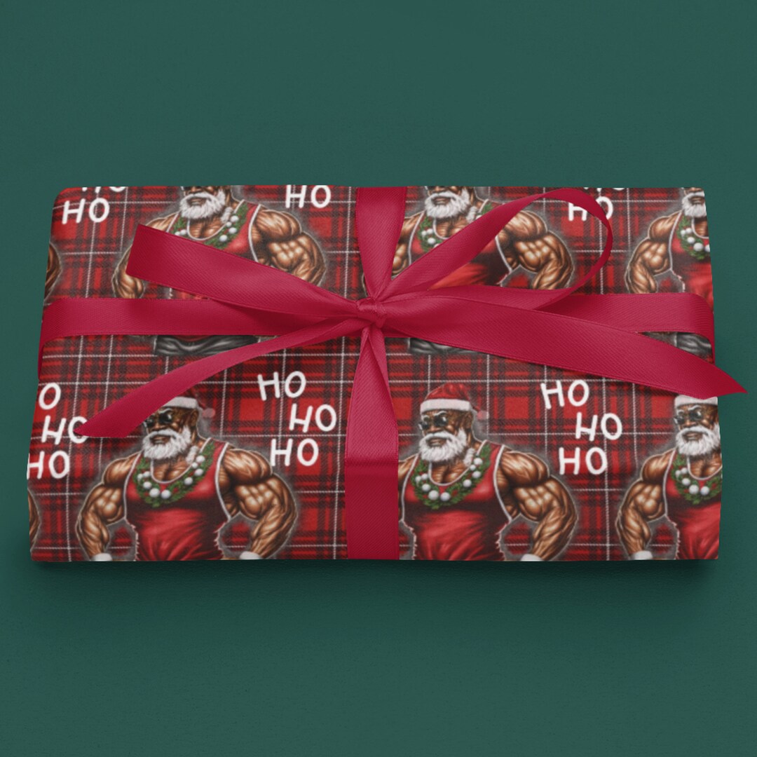 Strong Black Santa Wrapping Paper Black Santa Christmas Paper Black ...