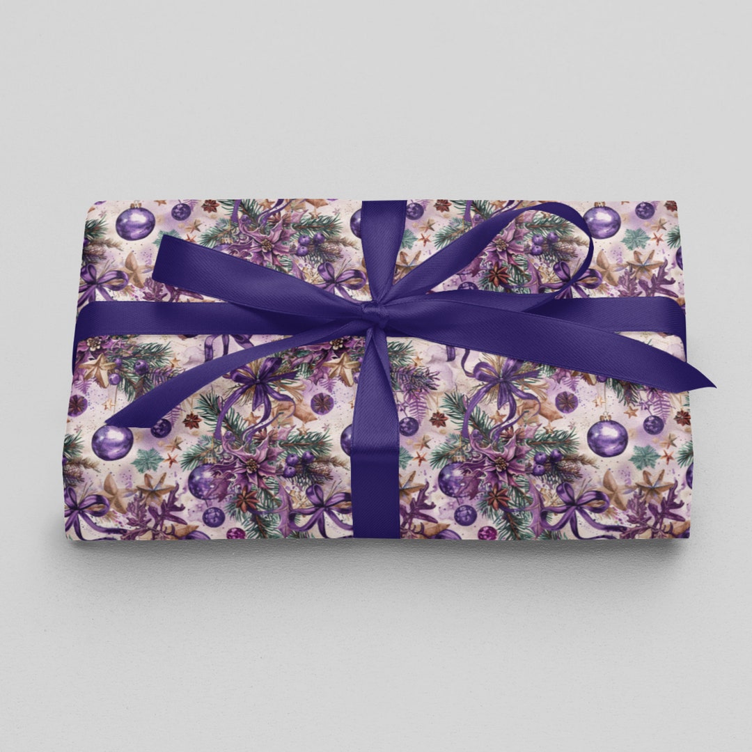Purple Christmas Wrapping Paper Cute Wrapping Paper Holiday Wrapping ...