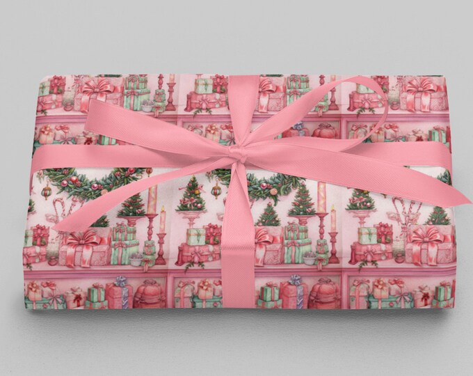 Pink Christmas Wrapping Paper, Christmas Trees, Xmas Wrapping Paper ...