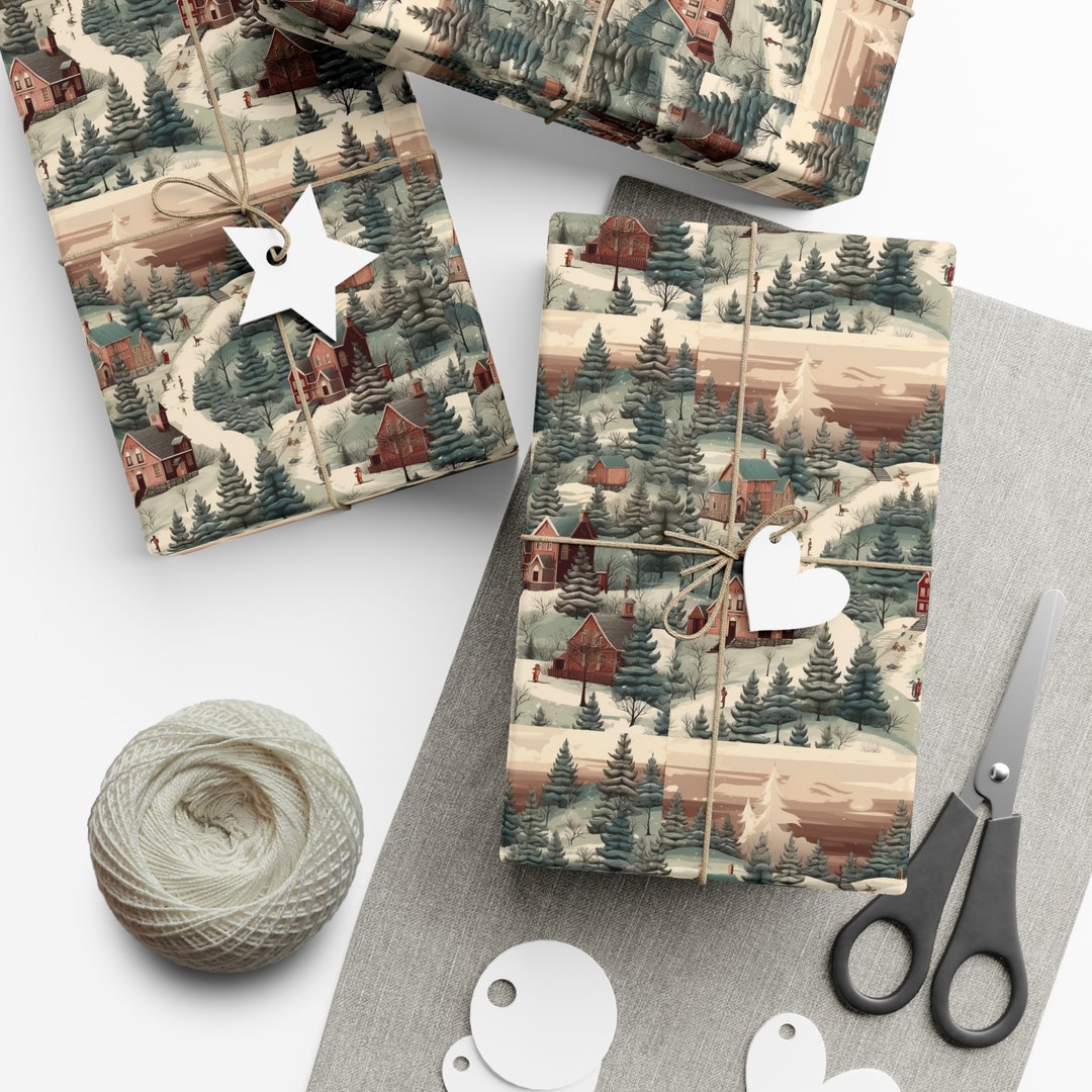 Christmas Village Wrapping Paper Cute Wrapping Paper Holiday Wrapping ...