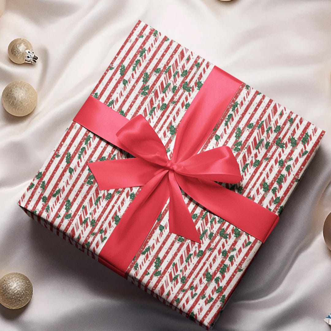 Christmas Stripes Wrapping Paper Cute Wrapping Paper Holiday Wrapping ...