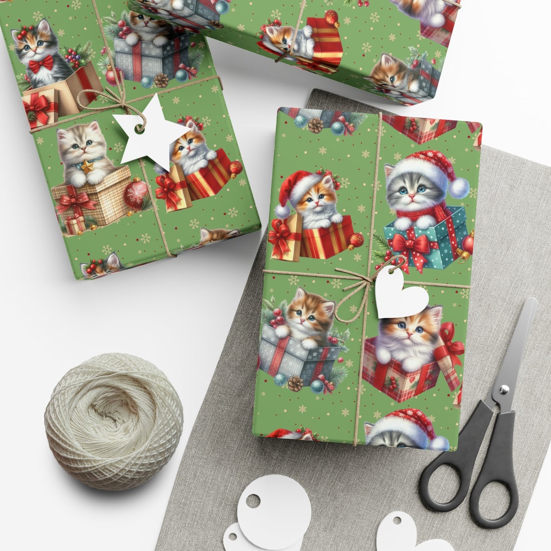Cat Christmas Wrapping Paper Cute Wrapping Paper Holiday Wrapping Paper ...