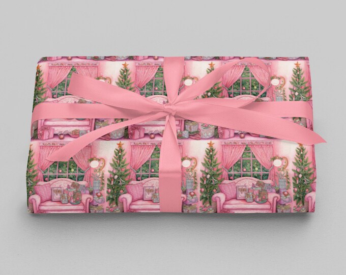 Pink Christmas Wrapping Paper, Christmas Trees, Xmas Wrapping Paper ...