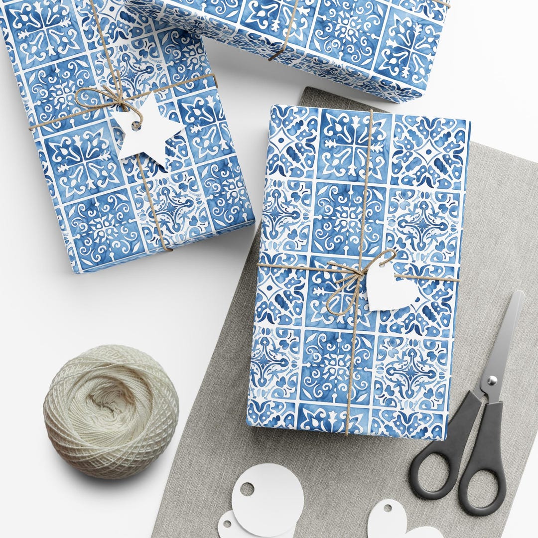 Santorini Wrapping Paper Cute Wrapping Paper Holiday Wrapping Paper ...