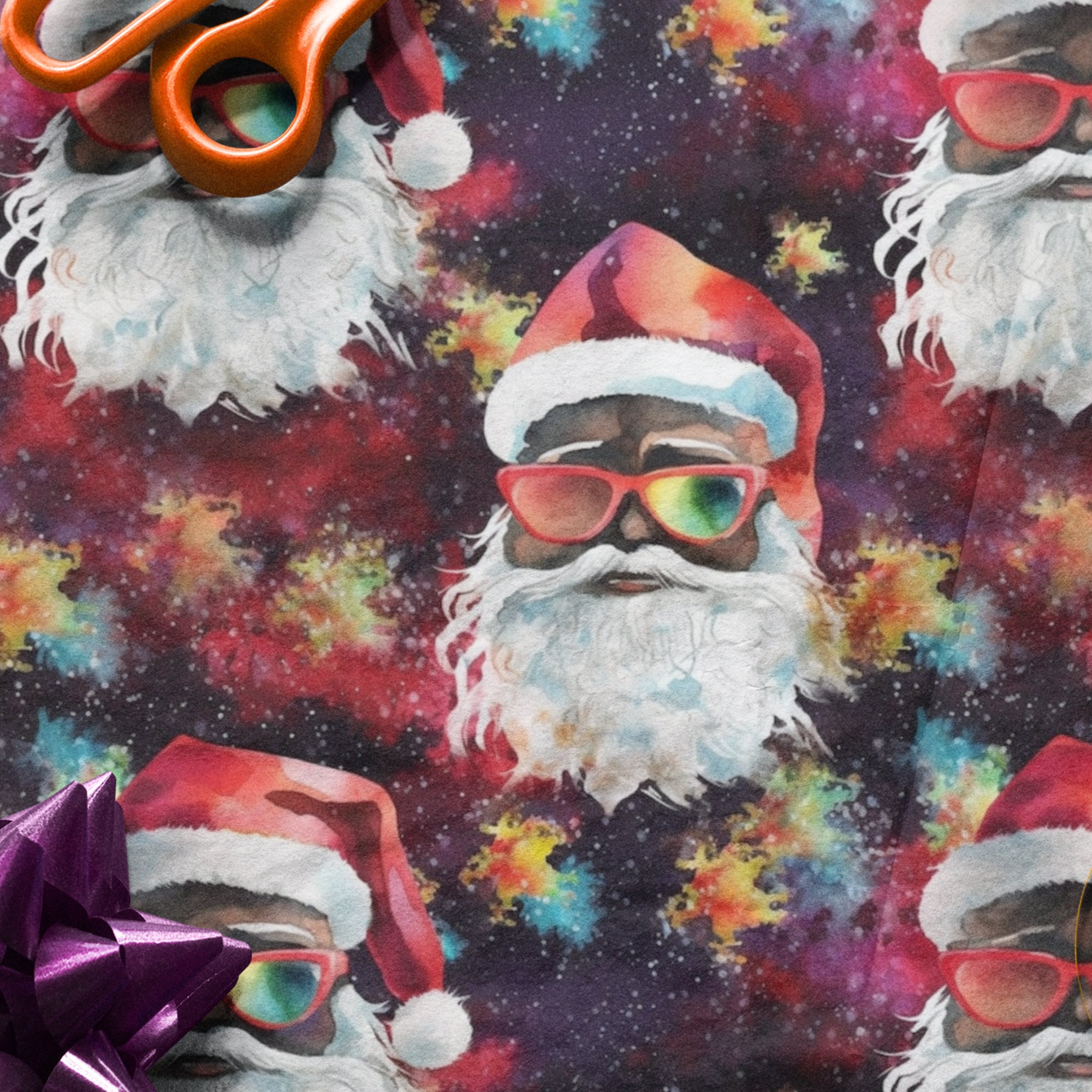 Black Santa Wrapping Paper Black Santa Christmas Paper Black - Etsy