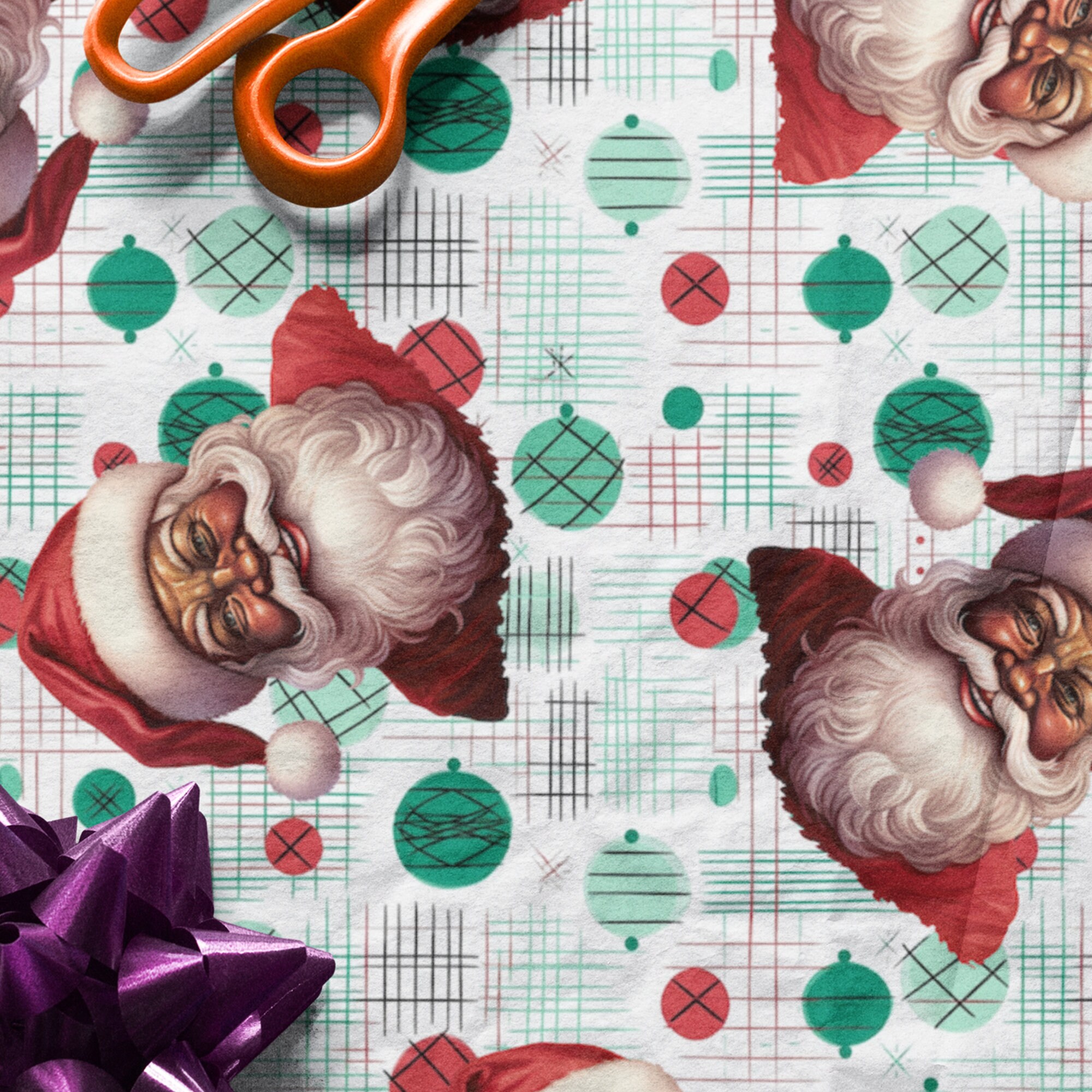 Black Santa Wrapping Paper Black Santa Christmas Paper Black Santa Gift ...