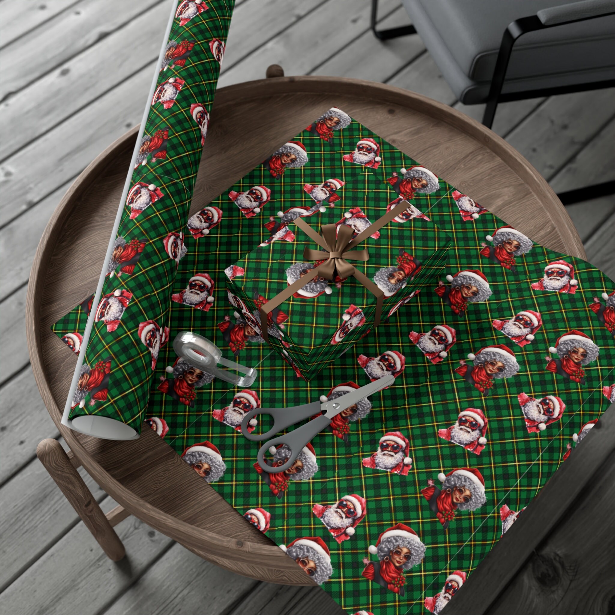 Black Santa Wrapping Paper Black Santa Christmas Paper Black - Etsy
