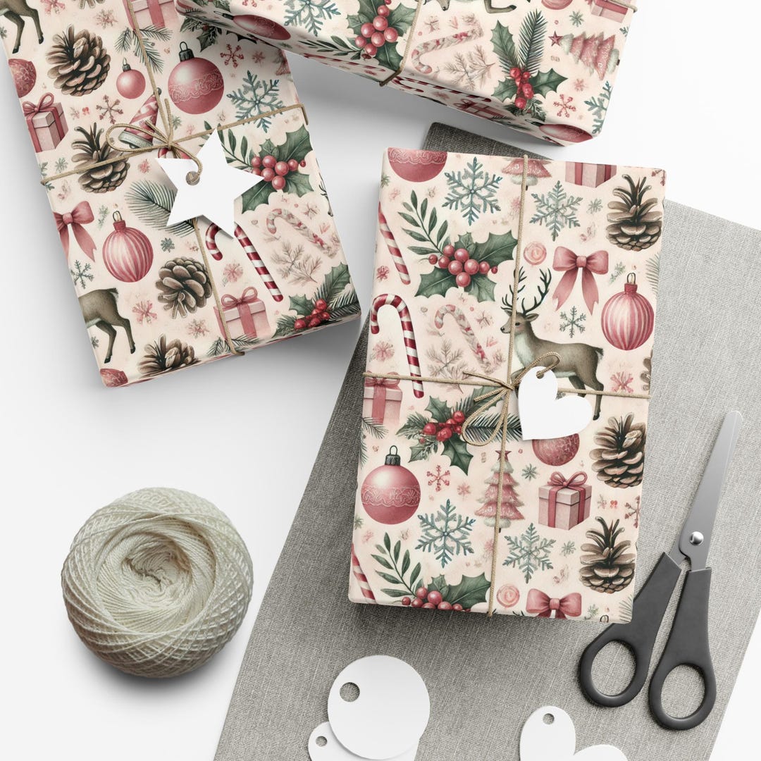 Pink Christmas Wrapping Paper Cute Wrapping Paper Holiday Wrapping ...