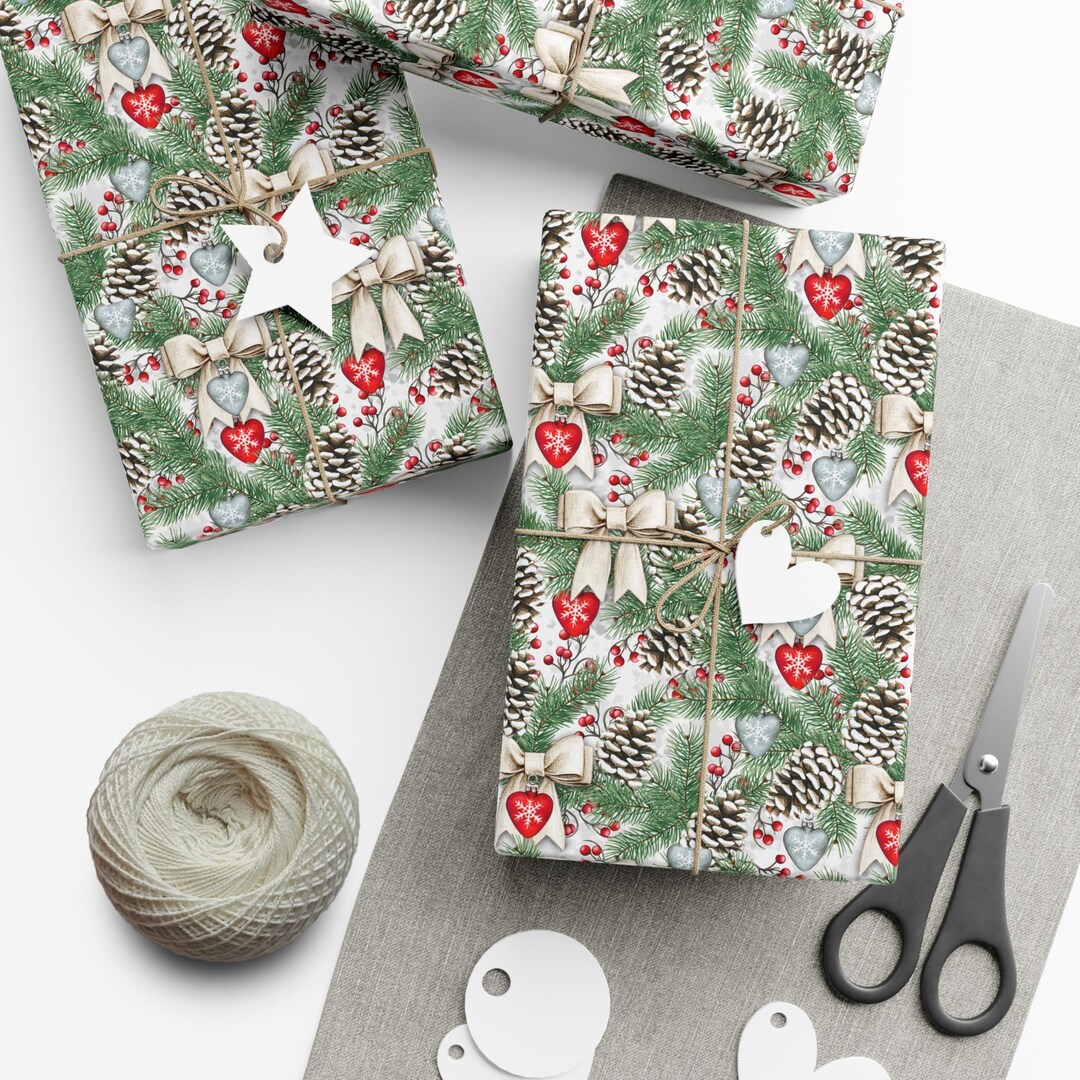 Christmas Pine Wrapping Paper Cute Wrapping Paper Holiday Wrapping ...