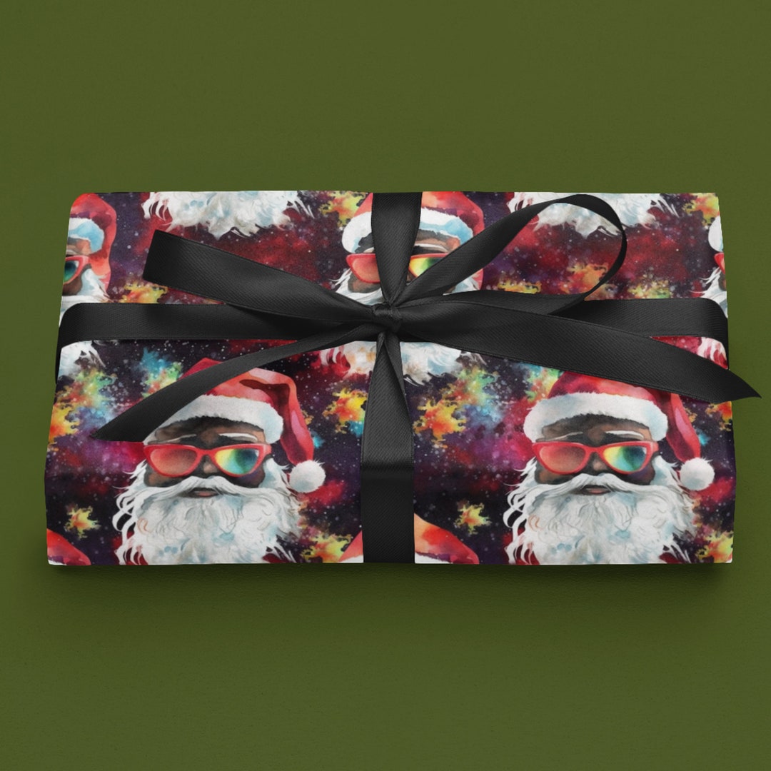 Black Santa Wrapping Paper Black Santa Christmas Paper Black Santa Gift ...