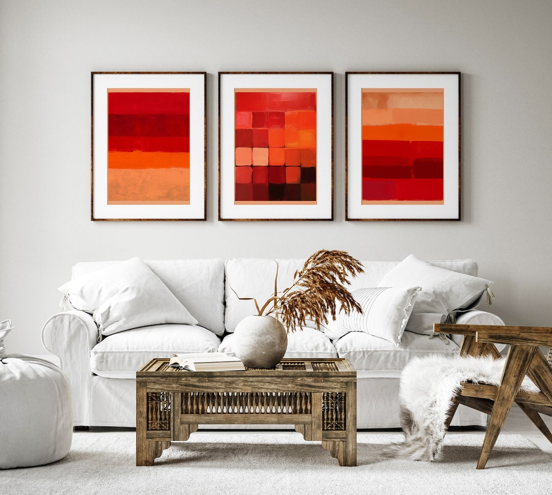 Set of 3 Red Abstract Art for Download Modern Art Wall Art Mid Century ...