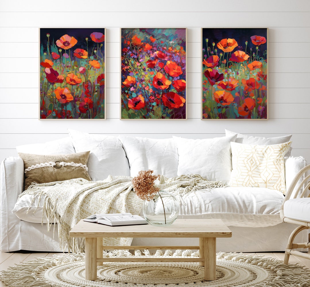 Set of 3 Poppy Prints Impressionist Art Digital Download Colorful ...