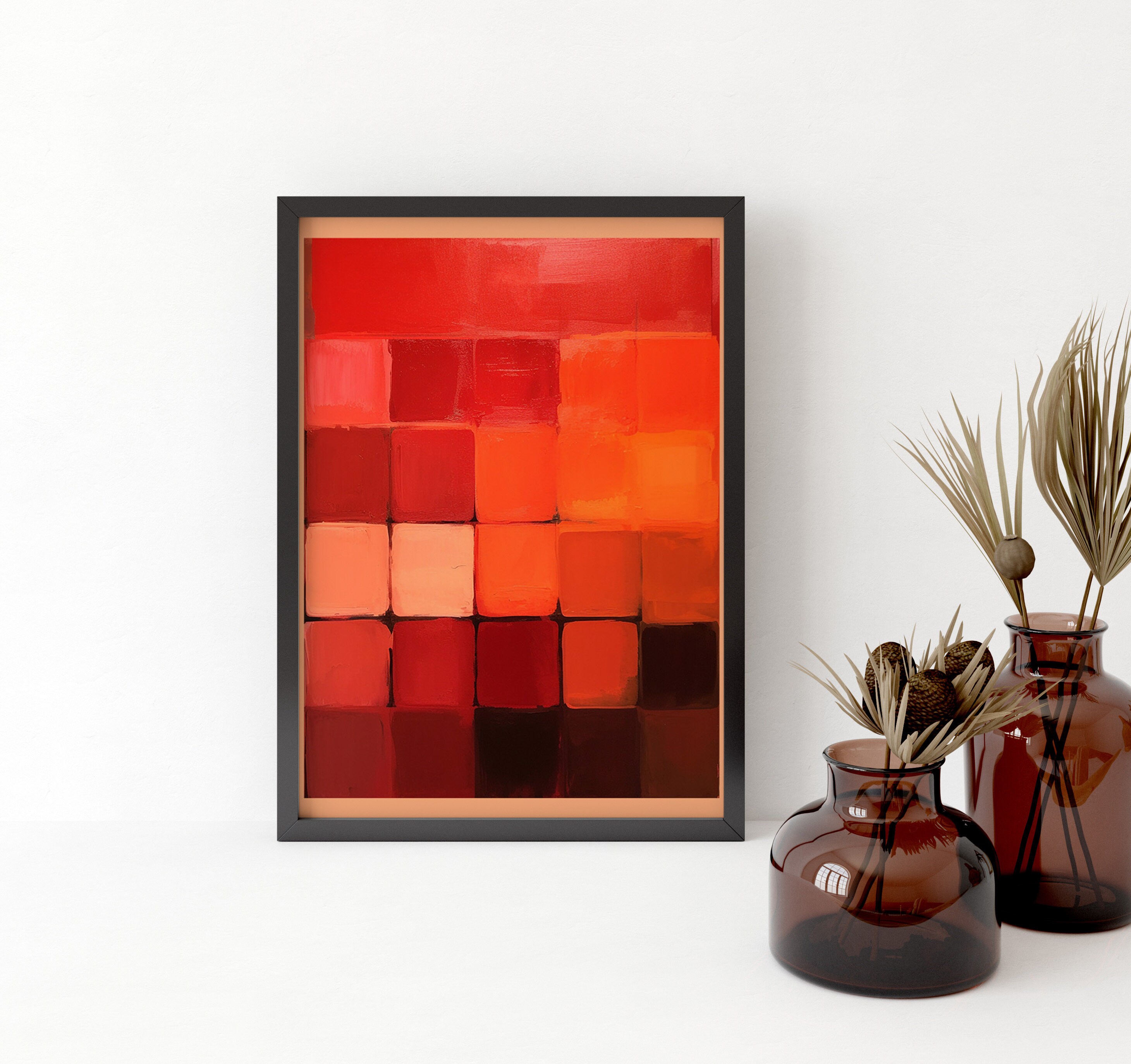 Set of 3 Red Abstract Art for Download Modern Art Wall Art Mid Century ...