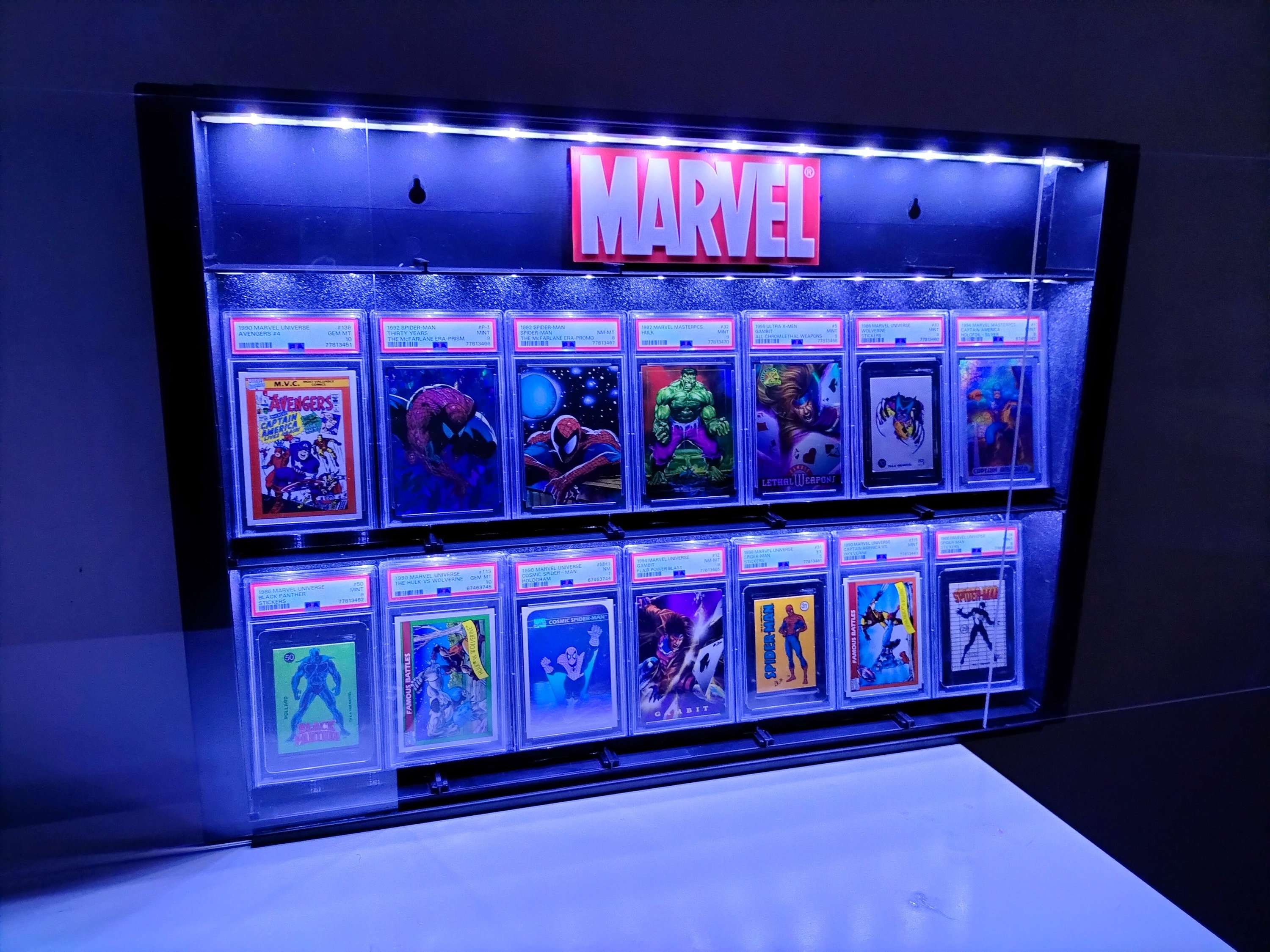 Custom Graded Card Display Case LED Lights Wall Cabinet Holds 14 Slabs ...