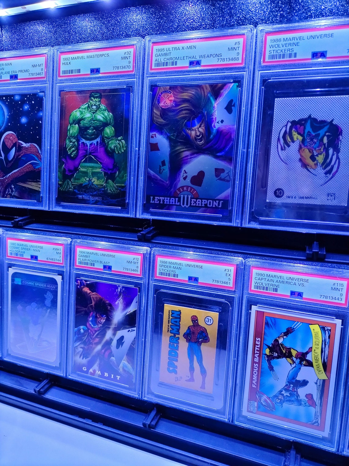 Custom Graded Card Display Case LED Lights Wall Cabinet Holds 14 Slabs ...