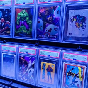 Custom Graded Card Display Case Led Lights Wall Cabinet Holds 14 Slabs