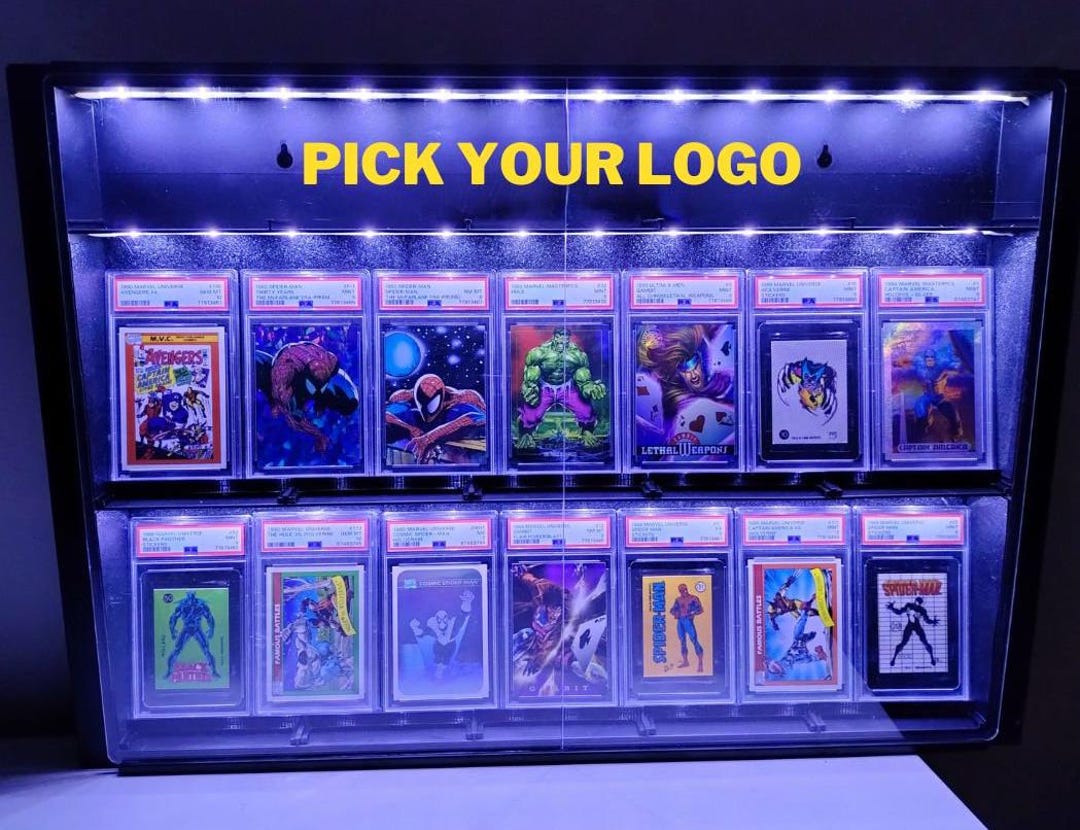 Custom Graded Card Display Case LED Lights Wall Cabinet Holds 14 Slabs ...