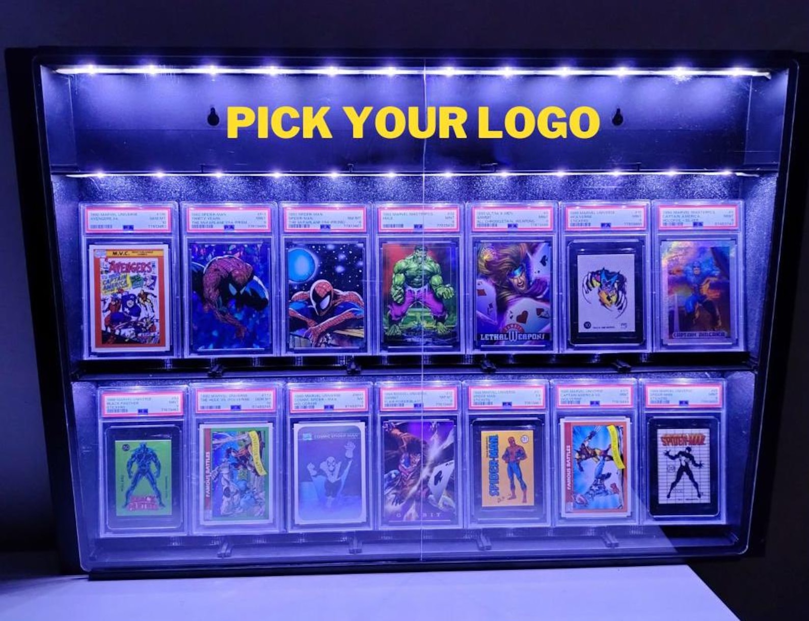 Custom Graded Card Display Case LED Lights Wall Cabinet Holds 14 Slabs ...