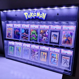 Custom Graded Card Display Case LED Lights Wall Cabinet Holds 14 Slabs ...
