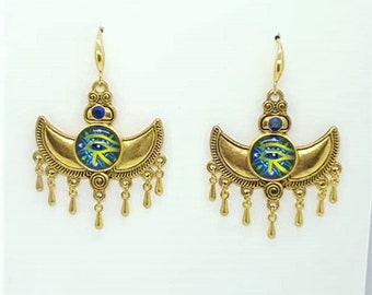 Gold Ankh and Eye of Horus Earrings, Egyptian Jewelry, Unique Earrings ...