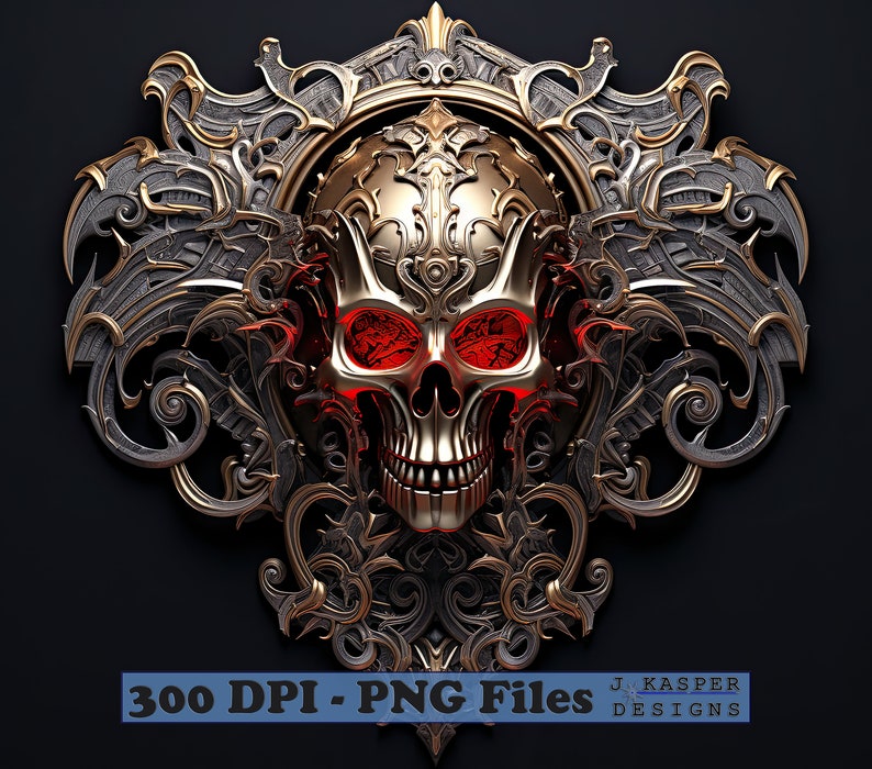 Ornate Skull Emblems Digital PNG Designs Bundle, Skulls PNG for Cricut ...