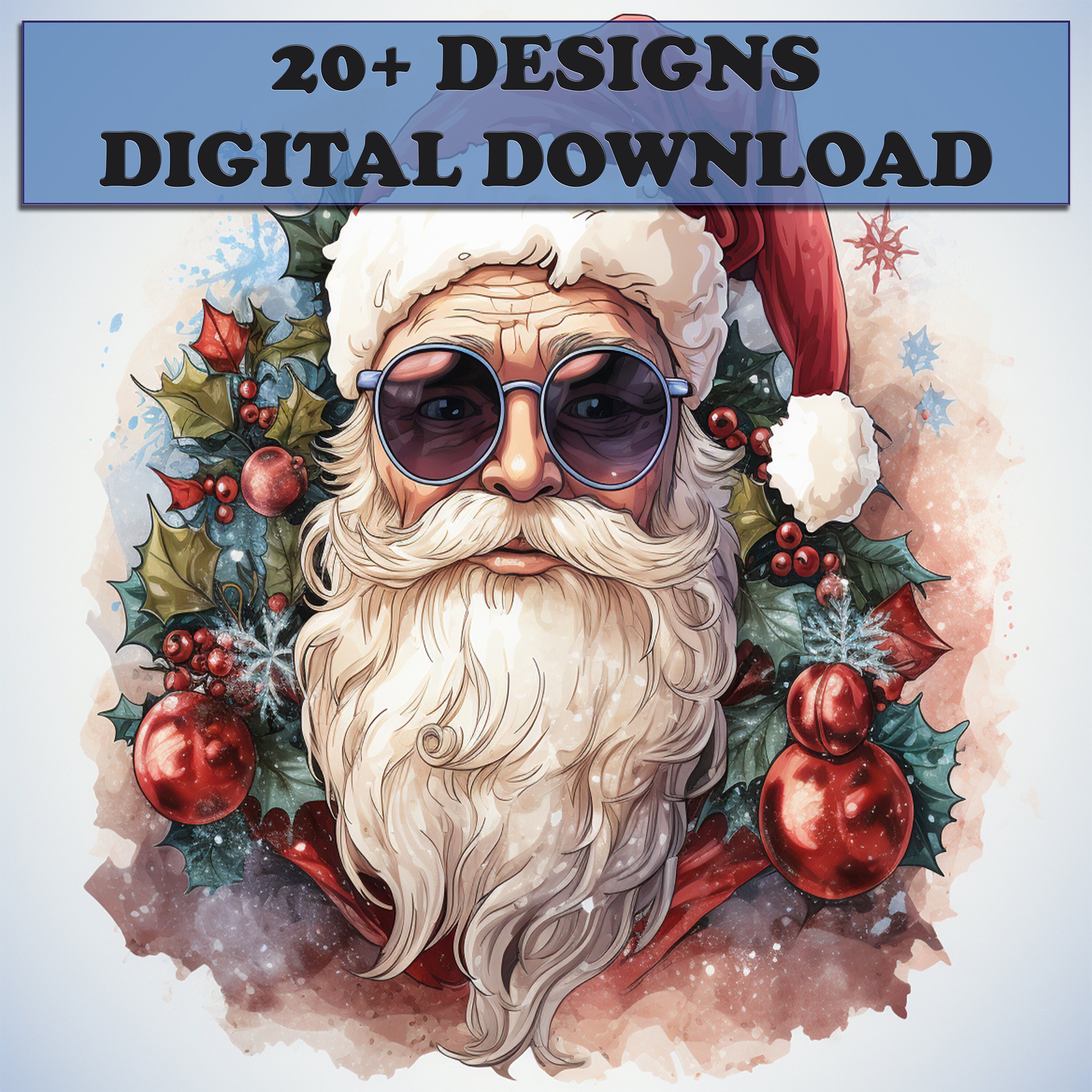 20 Watercolor Santa Christmas Digital Designs Bundle, Santa Designs ...