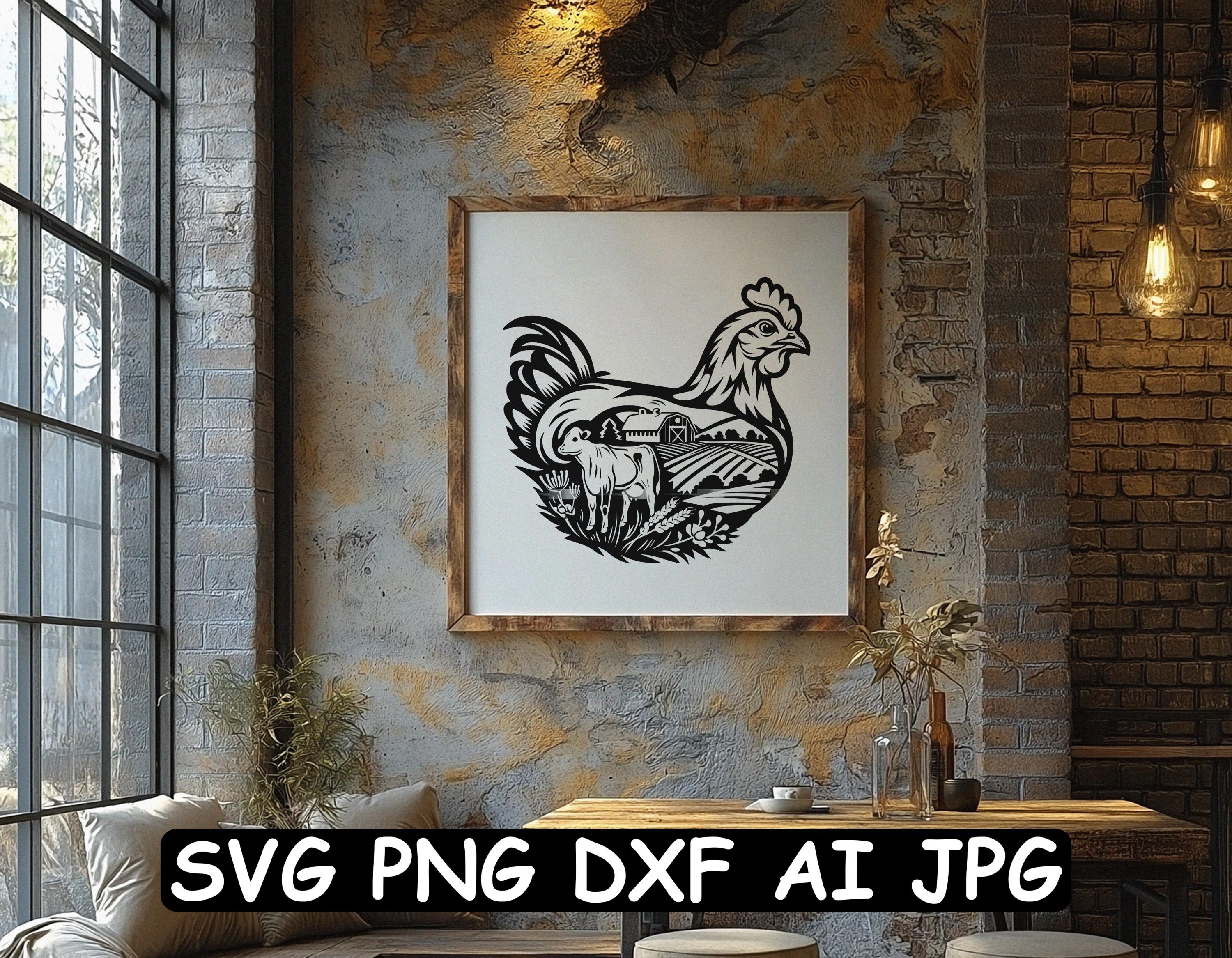 Chicken Farm Scene SVG PNG: Laser Cut File, Sublimation Design (digital ...