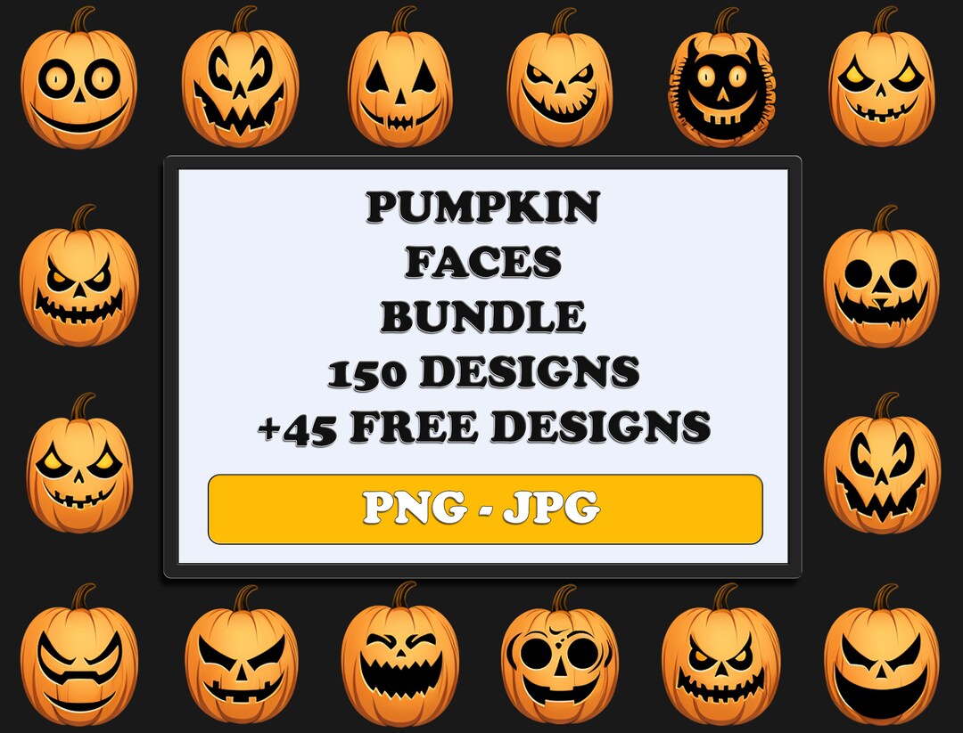 Halloween Pumpkin Faces Clipart PNG Bundle, Sublimation Designs ...