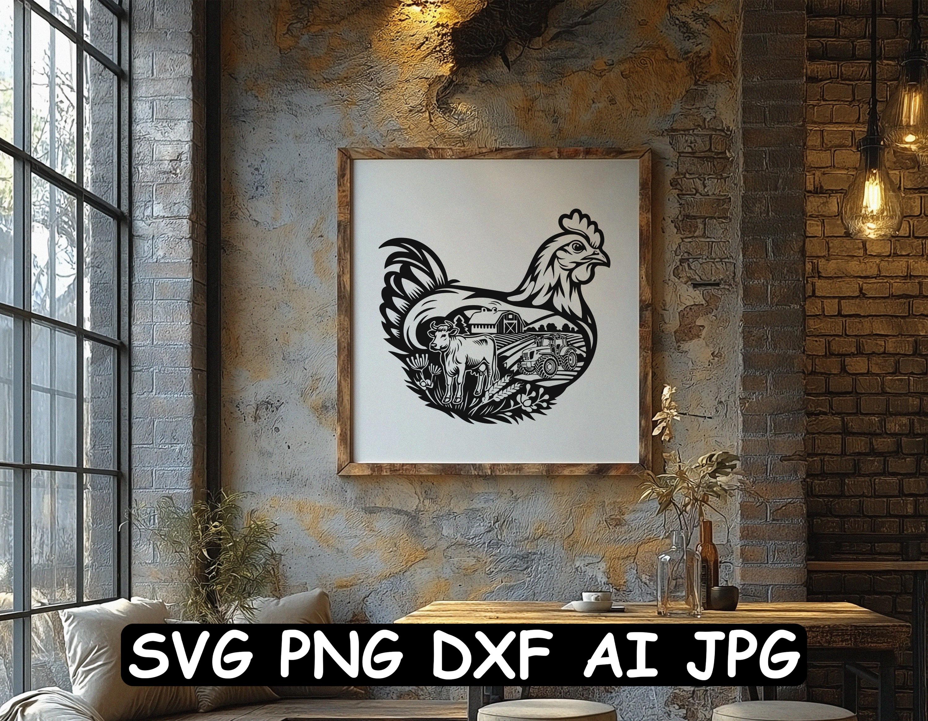 Chicken Farm Scene SVG: Country Decor Laser Cut Files - Etsy