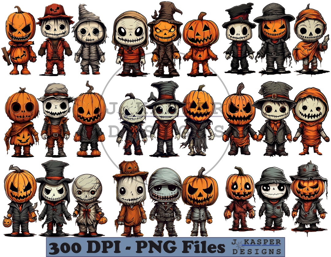 Scary Cute Halloween Characters PNG Bundle, Bundle for Cricut, Scary ...