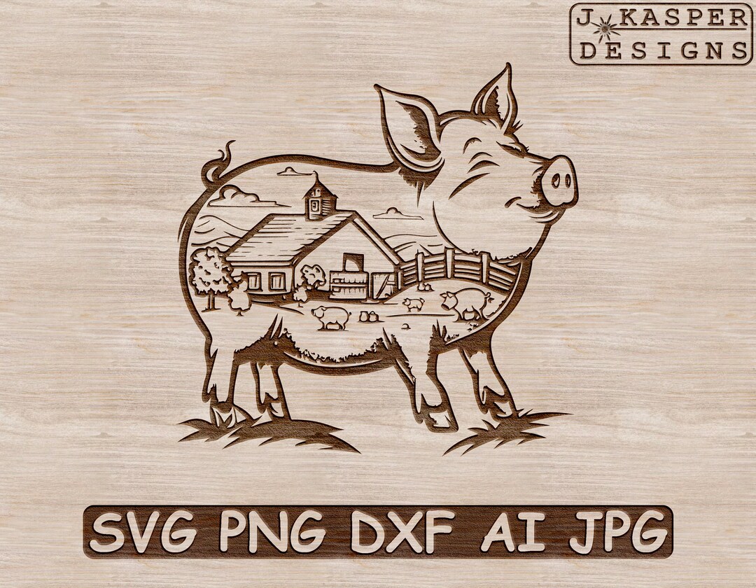 Pig Farm Scene SVG: Laser Cut File, Cricut, Sublimation (digital ...